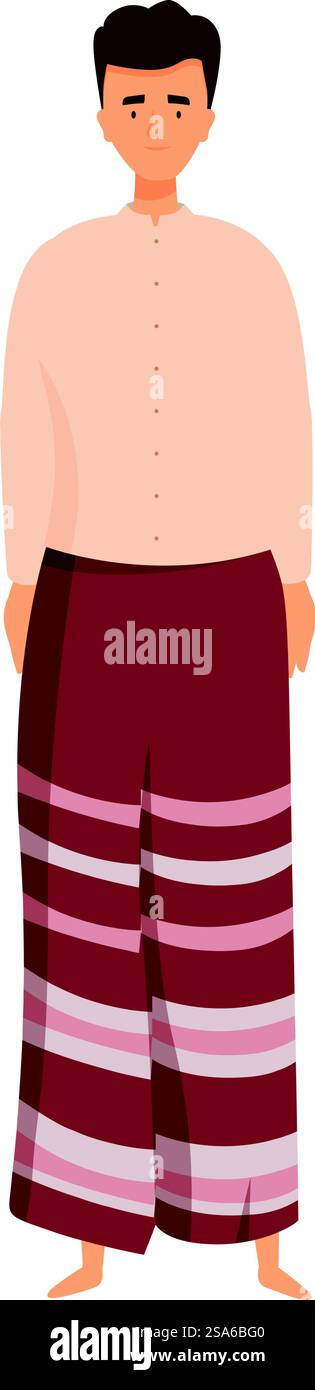 Illustration of a burmese man representing the culture of myanmar, showcasing traditional ...