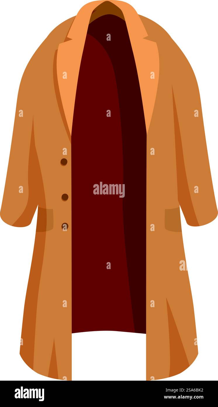 Illustration of a long brown coat hanging open, revealing the inside ...