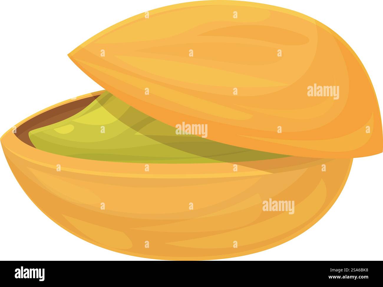 Single pistachio nut with its shell open, revealing the green seed ...