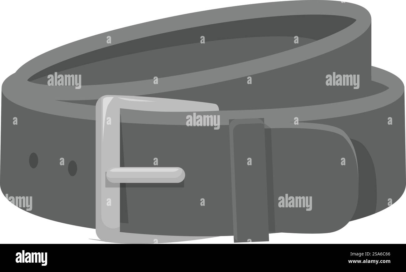 Classic black leather belt with a metal buckle, fastened and rolled ...