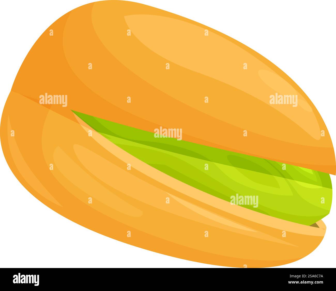 Single pistachio nut with partially opened shell revealing green seed ...