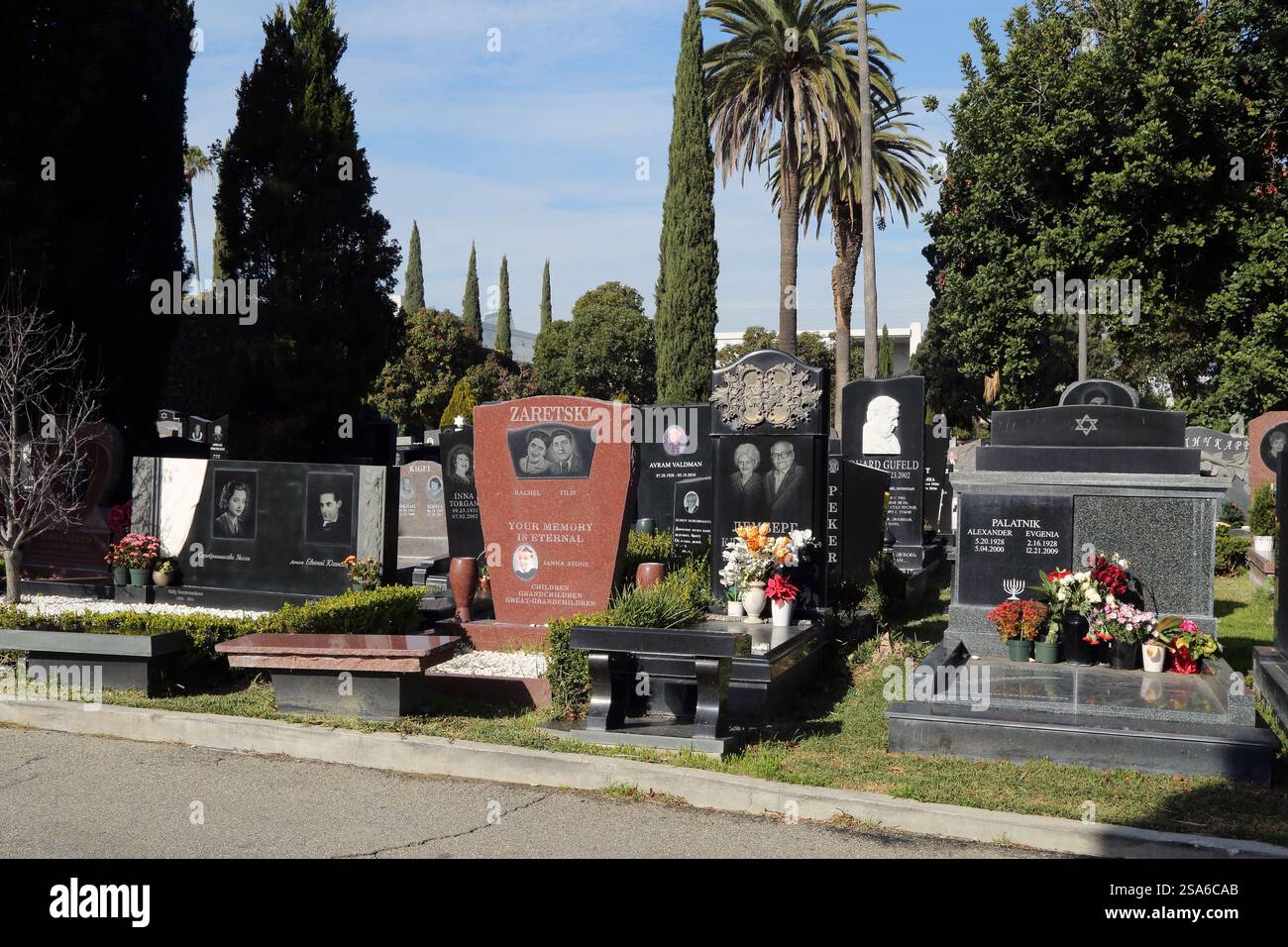 Ornate Jewish memorial stones at Hollywood Forever Cemetery, Santa ...