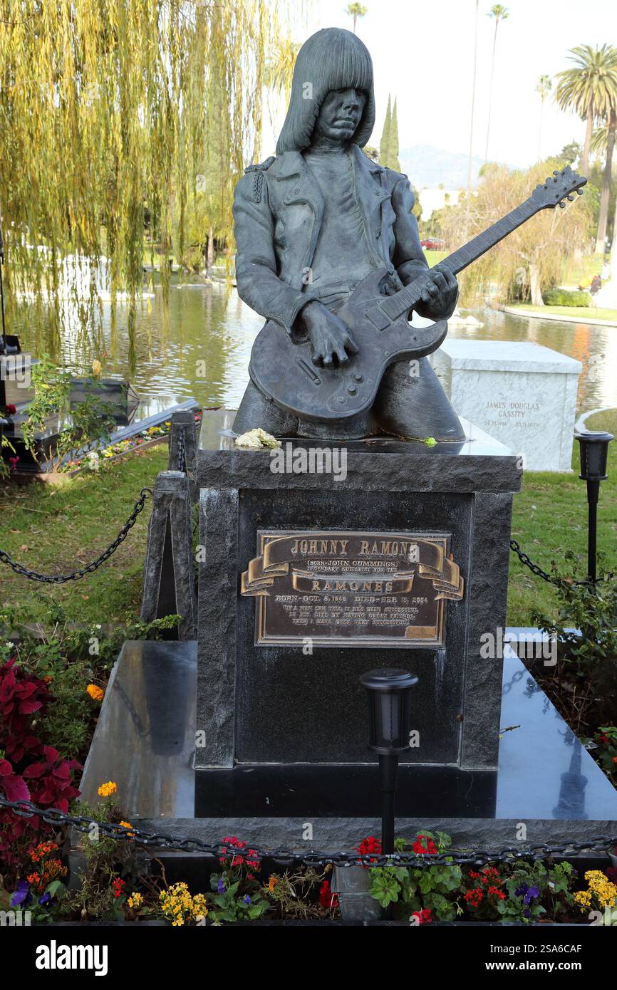 Memorial statue for rock star Johnny Ramone of the Ramones at Hollywood ...