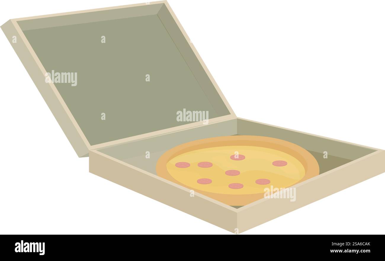 Delicious pizza with toppings in a partially open cardboard box for ...