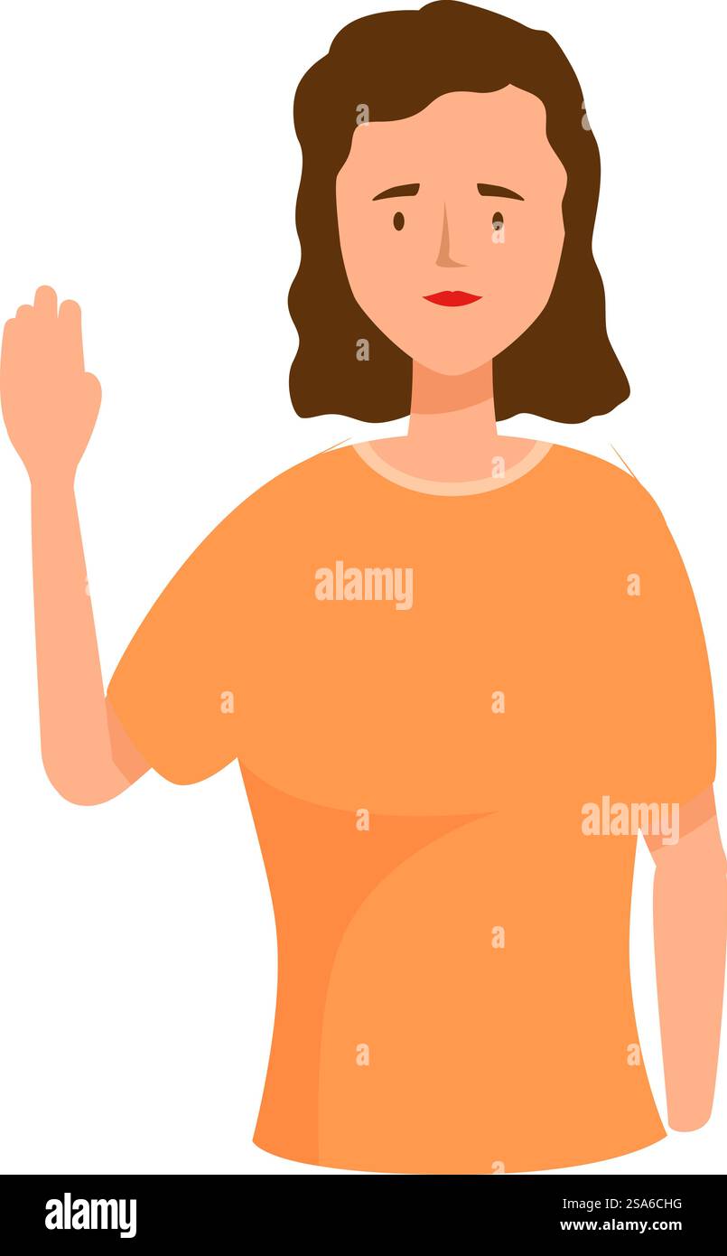 Young woman is raising her hand, making a stop gesture. Woman raising ...