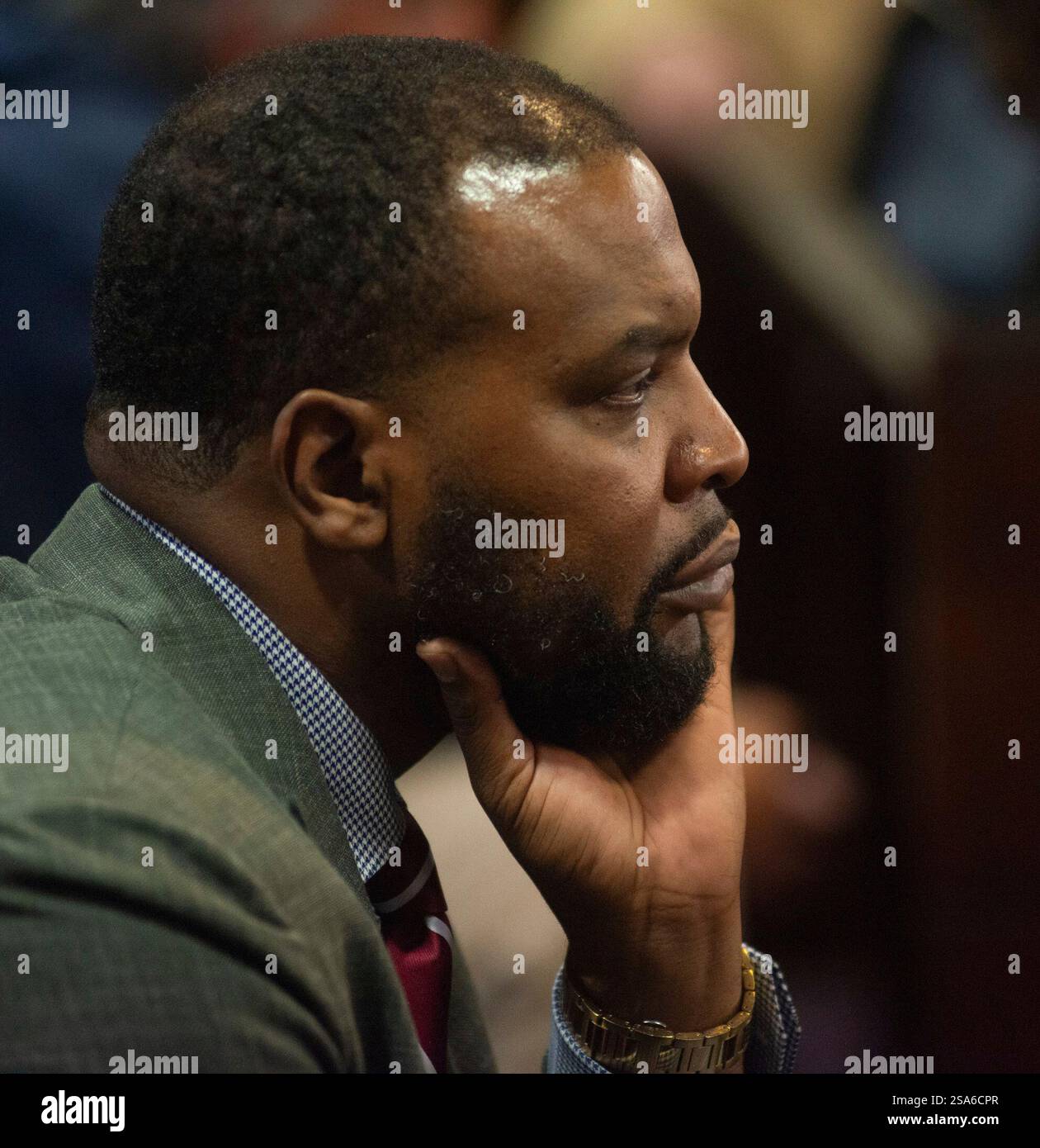 Lee Merritt, a lawyer for Wanda Cooper-Jones listens to opening ...