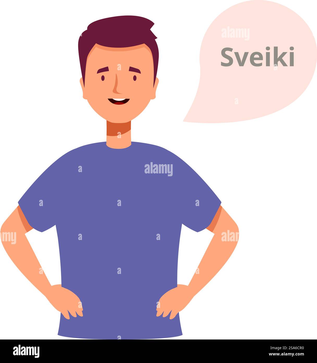 Happy man speaking lithuanian, saying the word sveiki, which means ...