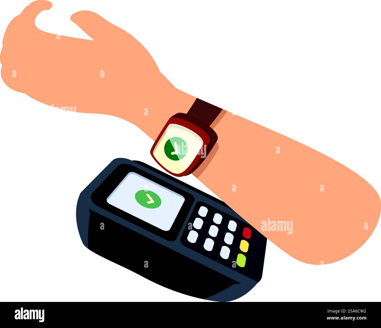 Customer is paying for a purchase with a smartwatch at a point of sale ...
