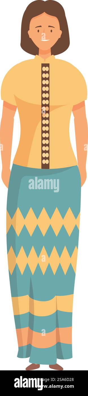 Young burmese woman is standing and smiling in this illustration ...