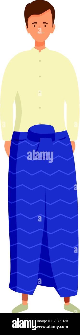 Young man is proudly wearing a longyi, a traditional burmese garment, showcasing the rich ...