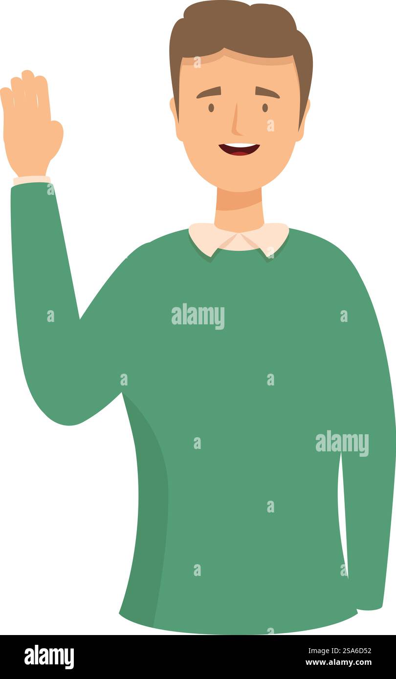Young man waving hand and smiling cartoon character illustration ... Young man waving hand and smiling cartoon character illustration ...