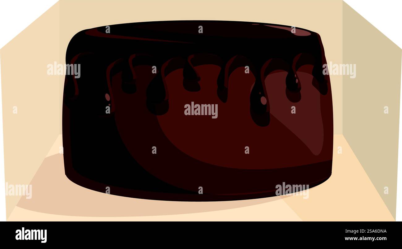 Chocolate cake with dripping icing sitting in a cardboard box, ready to ...