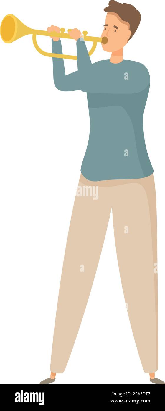 Young man is playing a trumpet solo during a musical performance ...