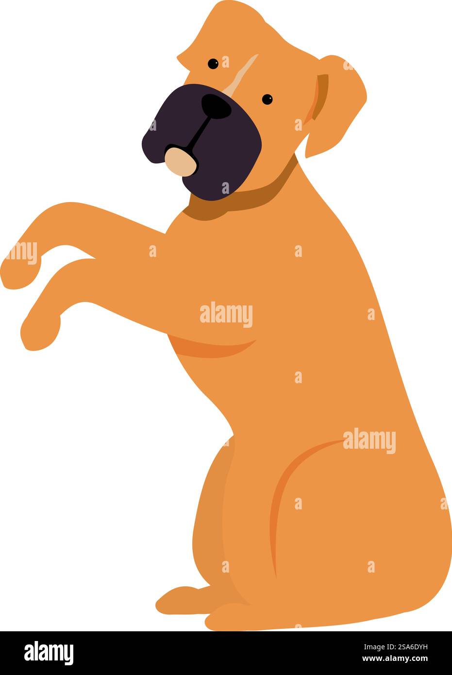 Cartoon illustration of a boxer dog sitting up raising its paws. Boxer ...