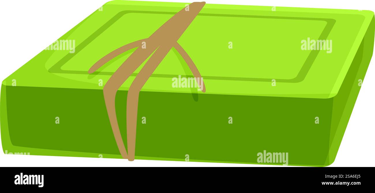 Green soap bar with a string is lying on a white background. Green soap ...