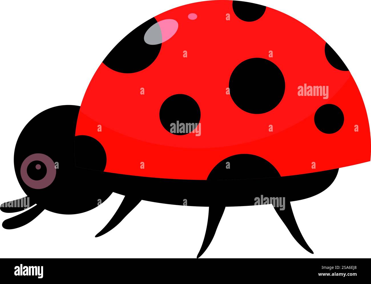 Cartoon ladybug with a shiny red shell and black spots is crawling ...