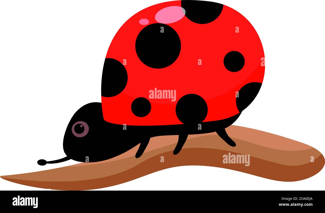 Cartoon illustration of a ladybug crawling on a twig. Cute ladybug ...