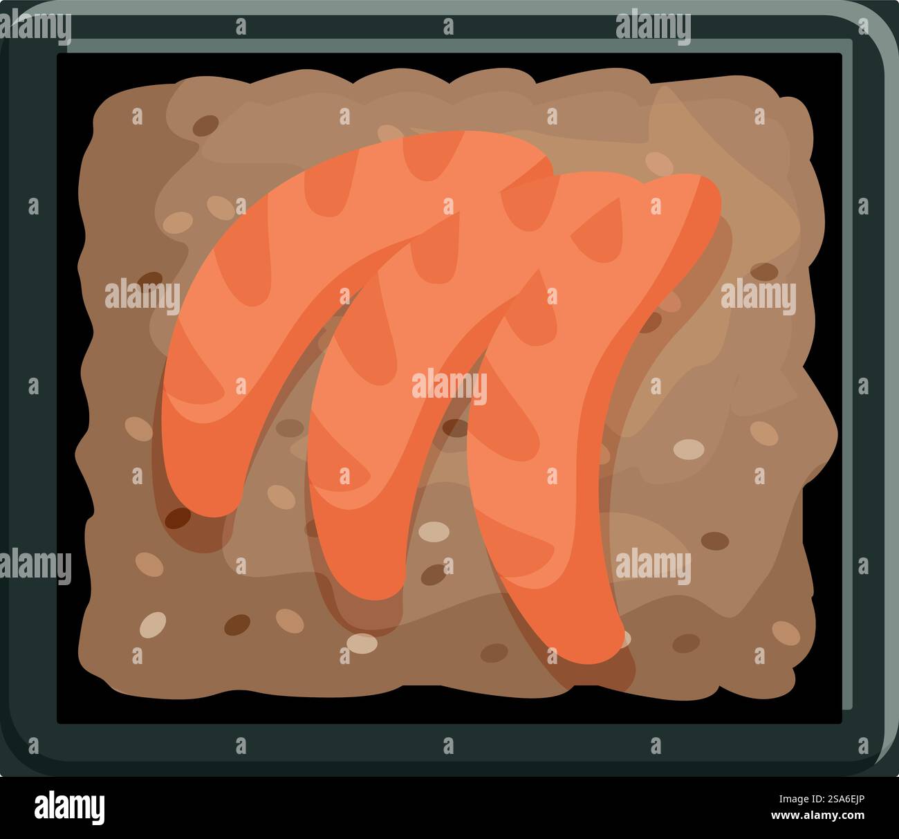 Three sausages cooking in a pan with grease on the stove top. Sausages ...