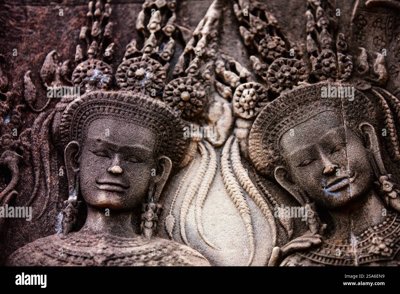 Close up of Angkor Wat temple carvings in Cambodia Stock Photo - Alamy