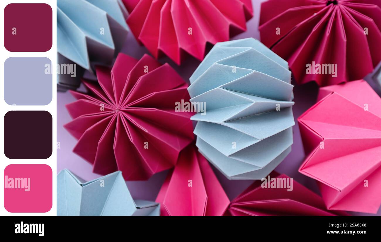 Paper balls on lilac background, closeup. Different color patterns ...
