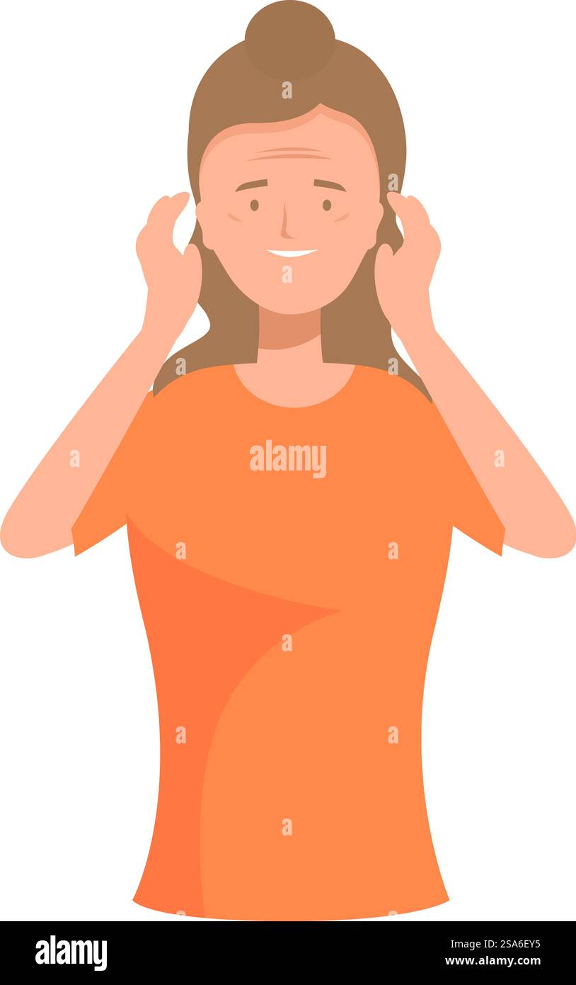 Senior woman touching her face wrinkles with fingers, noticing aging ...