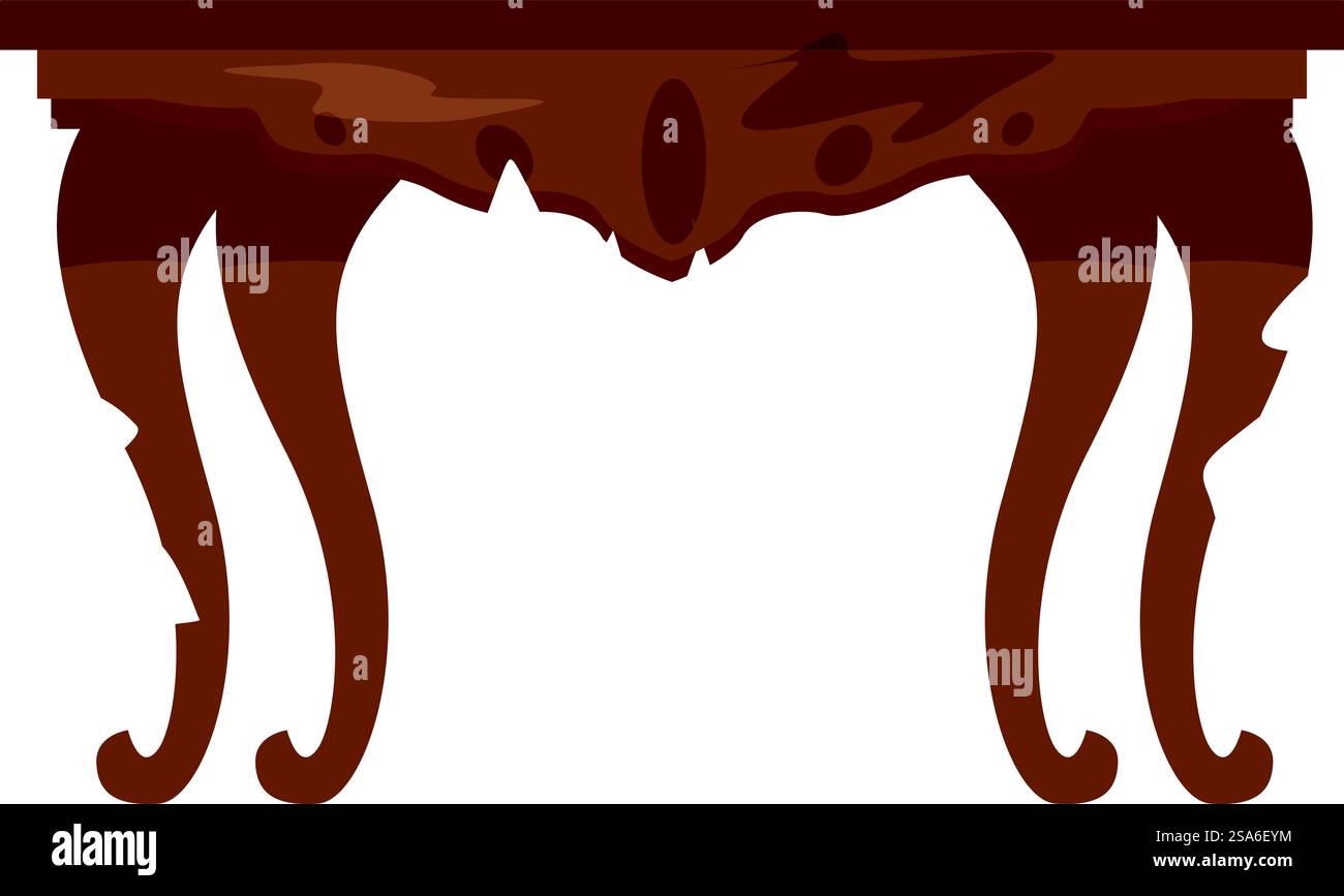 Old wooden table with carved legs, damaged tabletop showing woodworm ...