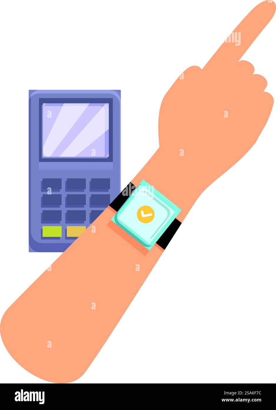 Person paying contactless using a smartwatch with nfc technology on a ...
