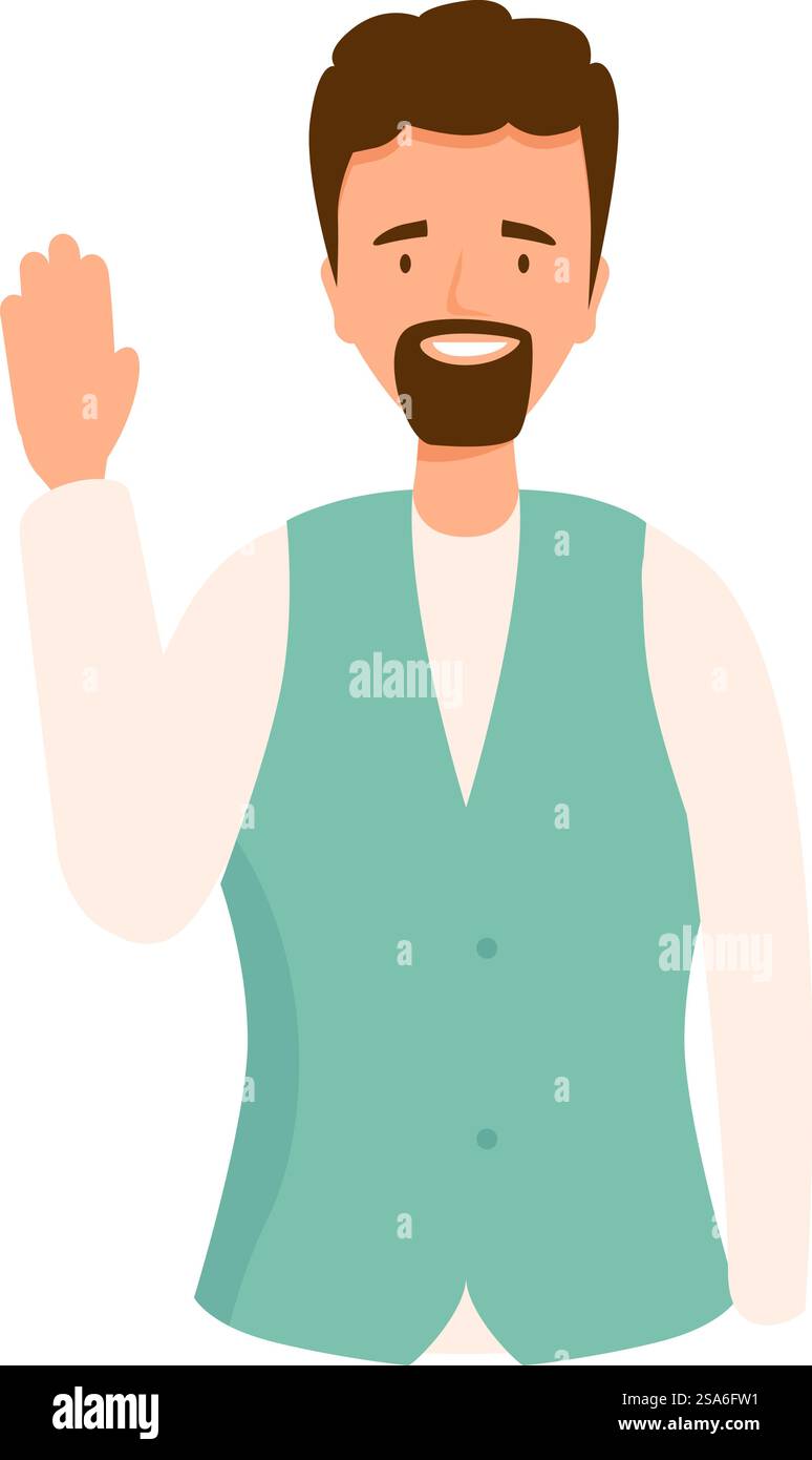 Friendly bearded man waving hello, perfect for illustrations conveying ...