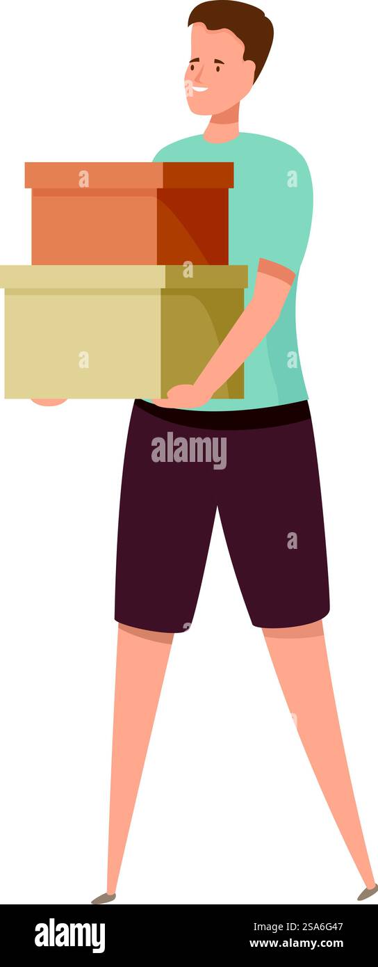 Delivery man carrying parcel boxes, moving day, shipping and logistics ...