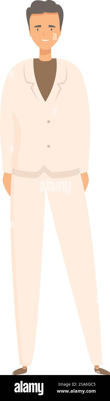 Young groom is smiling while wearing a cream suit for his wedding ...