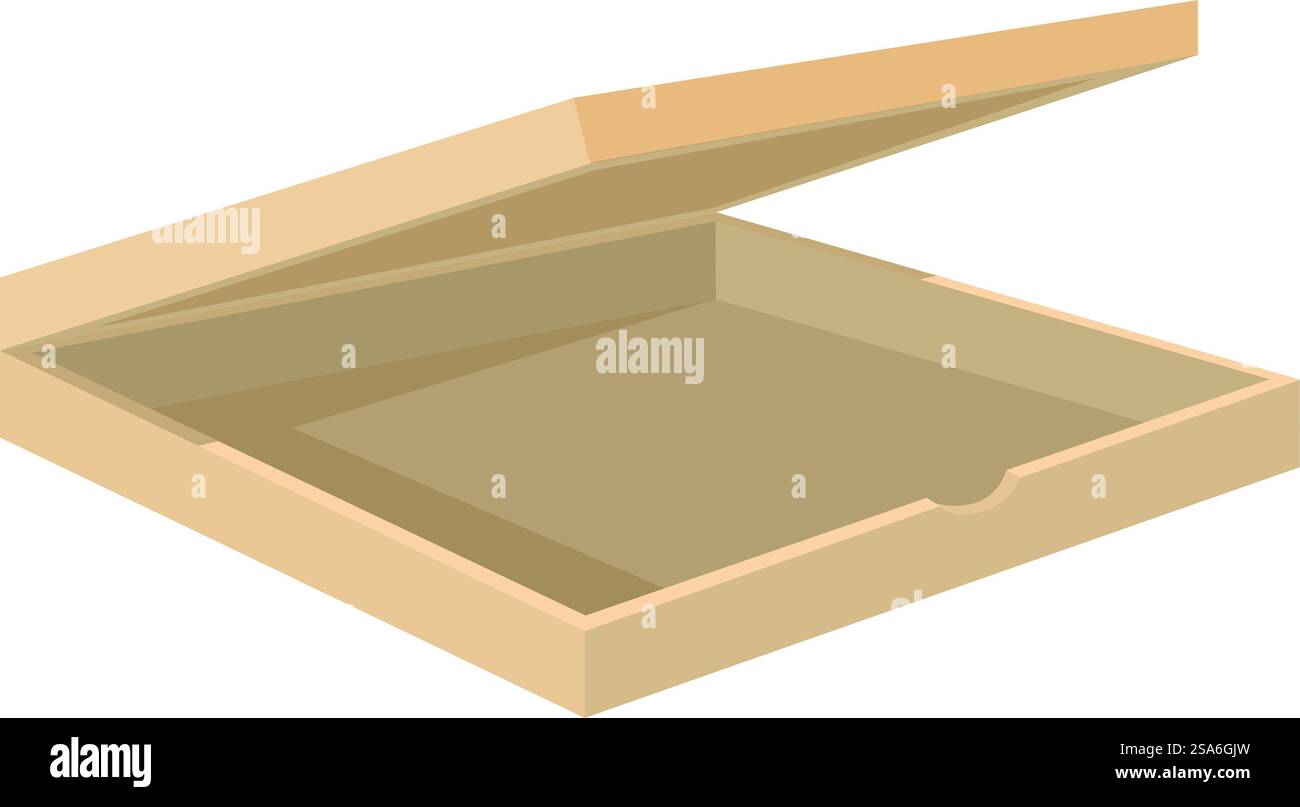 Empty cardboard pizza box is open, suggesting a recently enjoyed meal ...