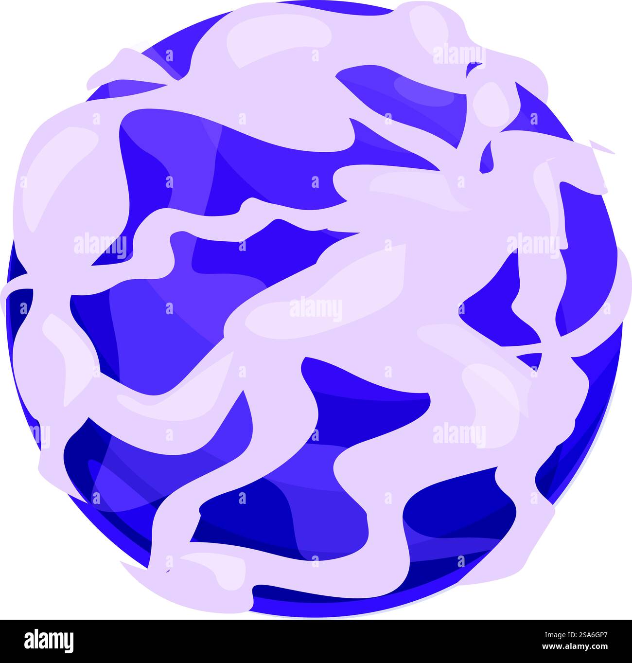 Round purple planet with toxic white liquid flowing on its surface ...