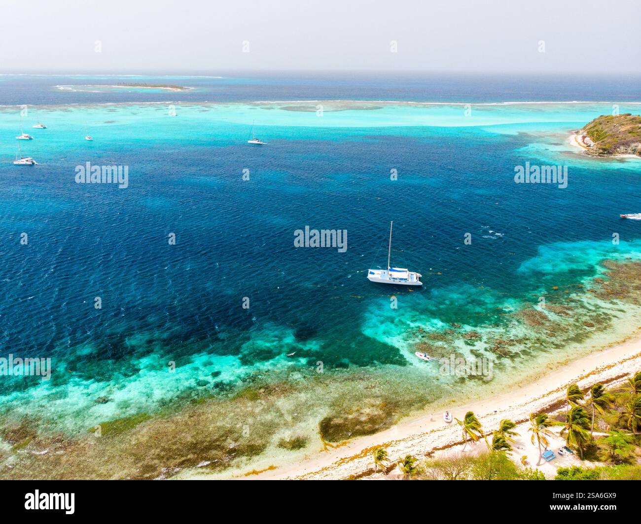 Aerial drone view of tropical islands and turquoise Caribbean sea of ...