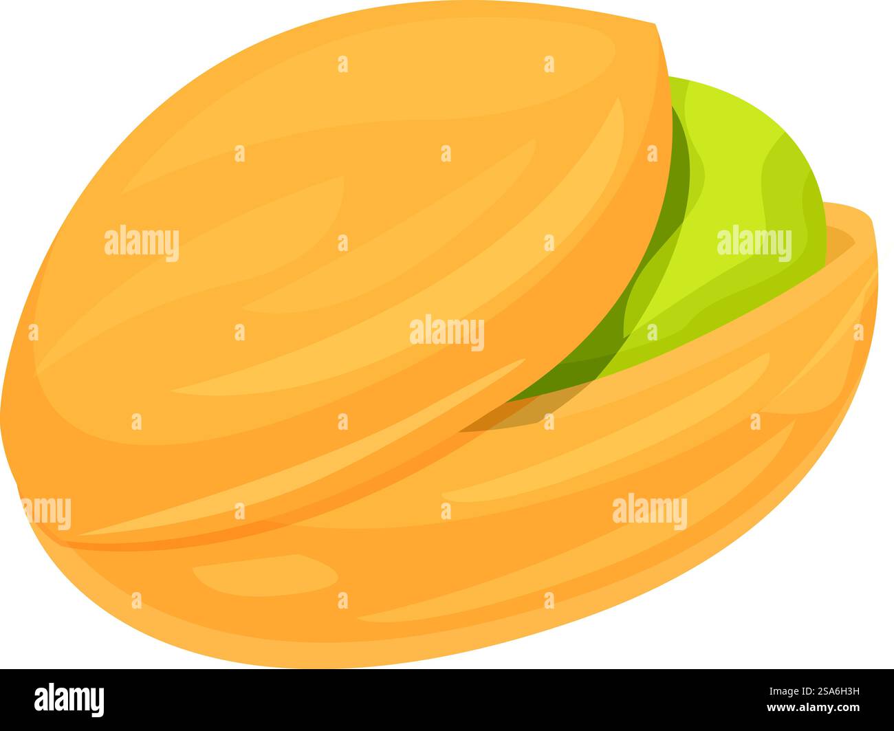 Single pistachio nut is partially opened showing the green seed inside ...