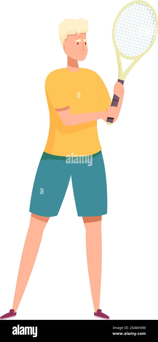 Male tennis player is holding a racket on the court, ready for a serve ...