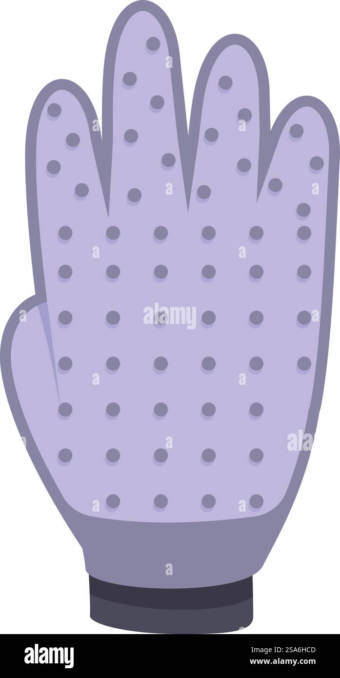 Purple rubber pet grooming glove for combing and massaging is lying on ...