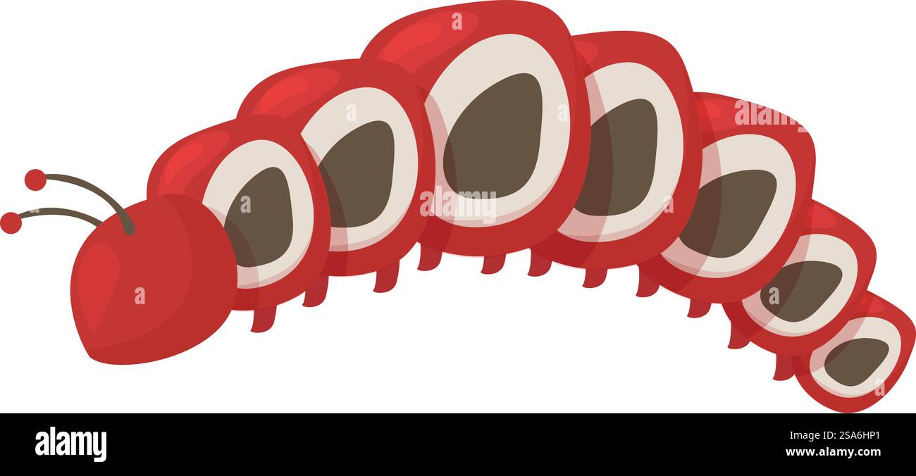 Red cartoon caterpillar with brown spots crawling. Red caterpillar ...
