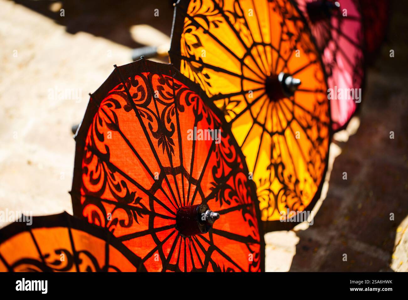 Colorful traditional parasols handmade in factory in Myanmar Stock ...