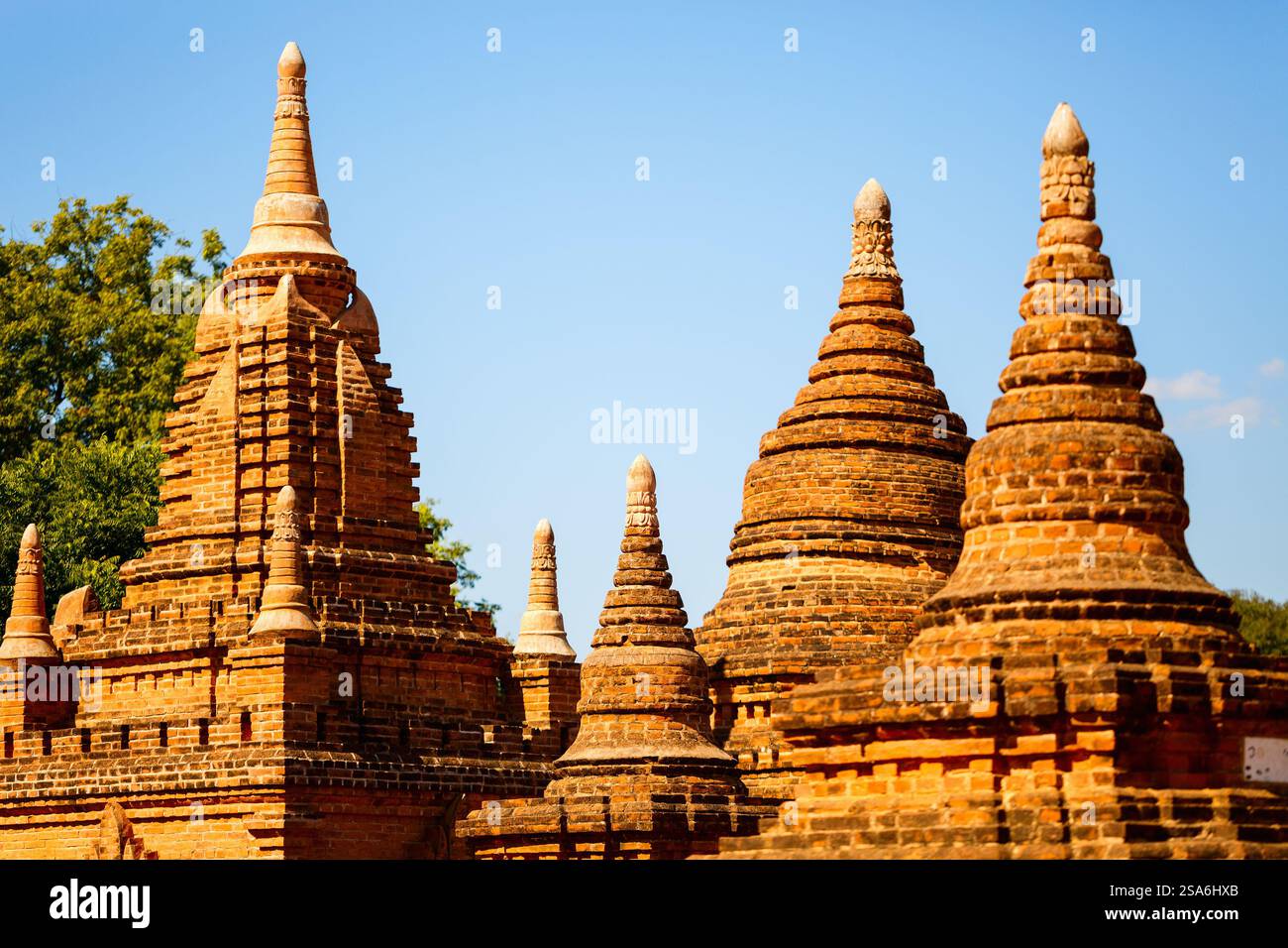 Stunning view of historic buddhist pagodas in Bagan Archeological area ...