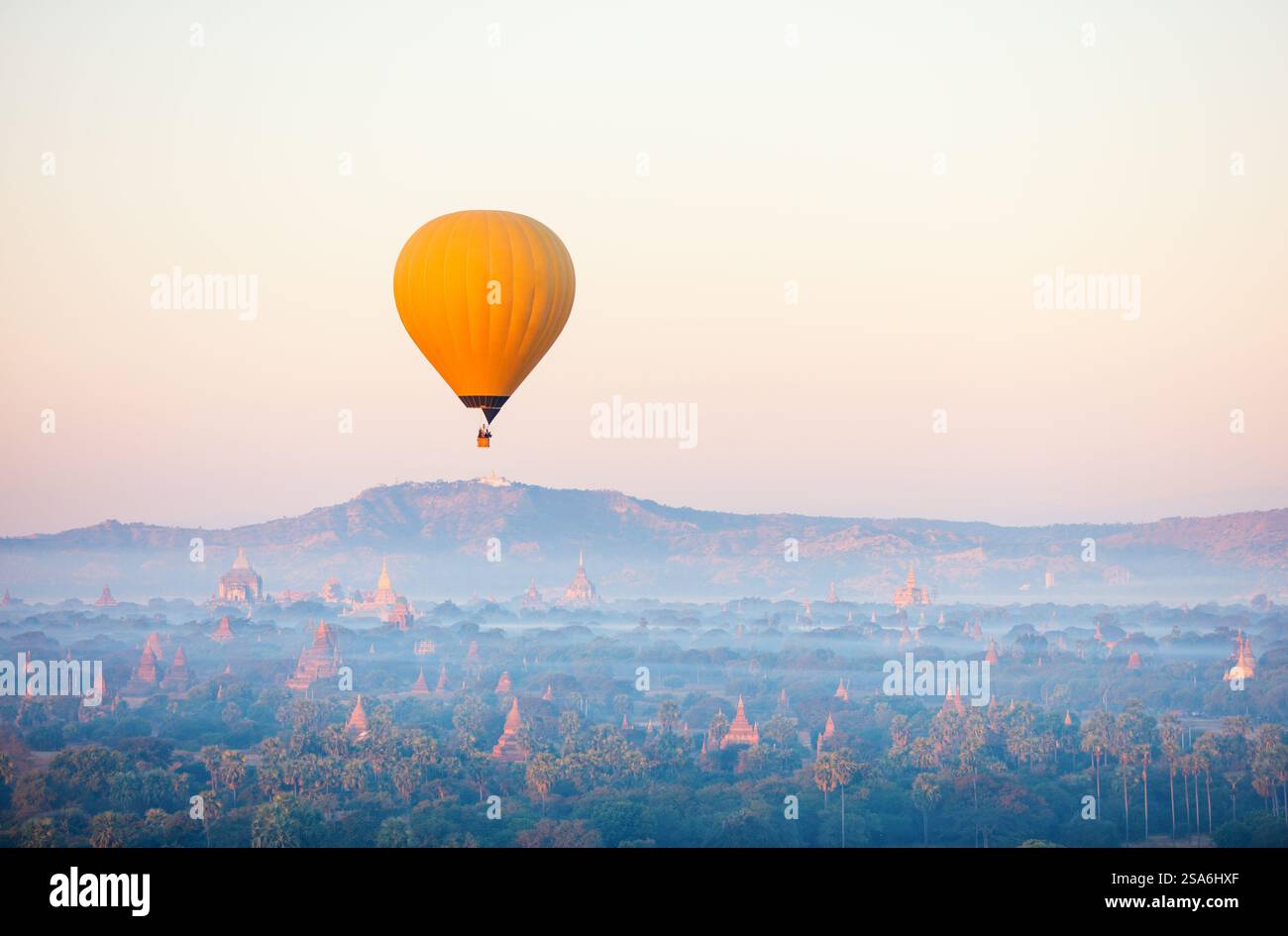 Stunning landscape view of hot air balloons fly over thousands of ...