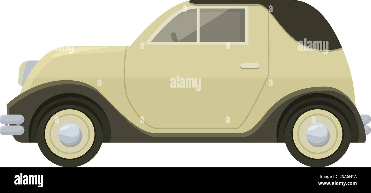 Small classic beige car with dark roof isolated on white background ...
