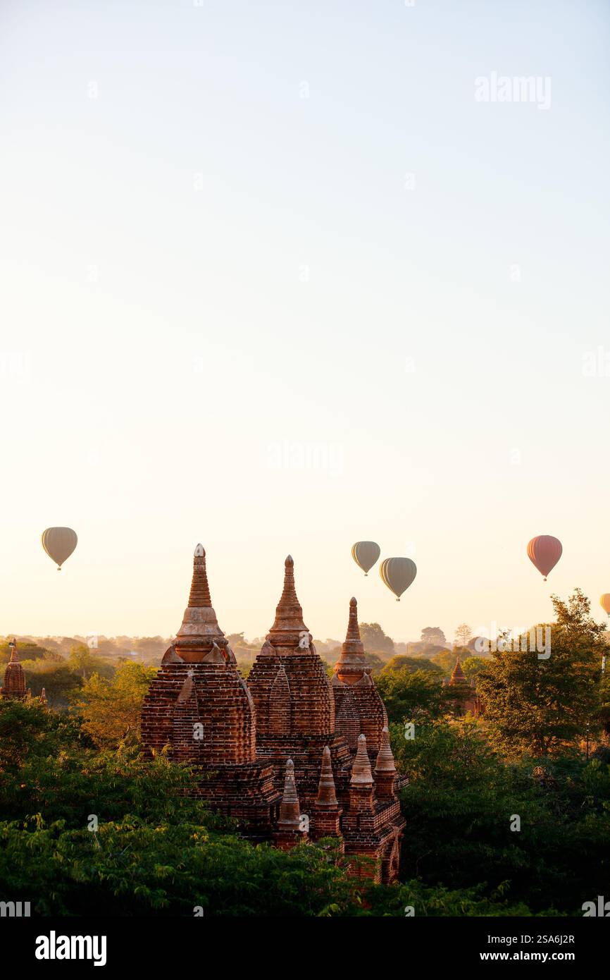 Stunning landscape view of hot air balloons fly over thousands of ...