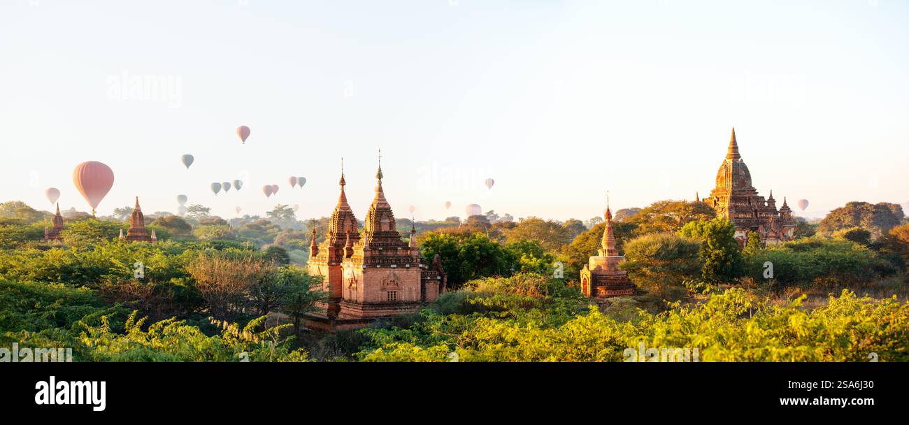 Stunning landscape view of hot air balloons fly over thousands of ...
