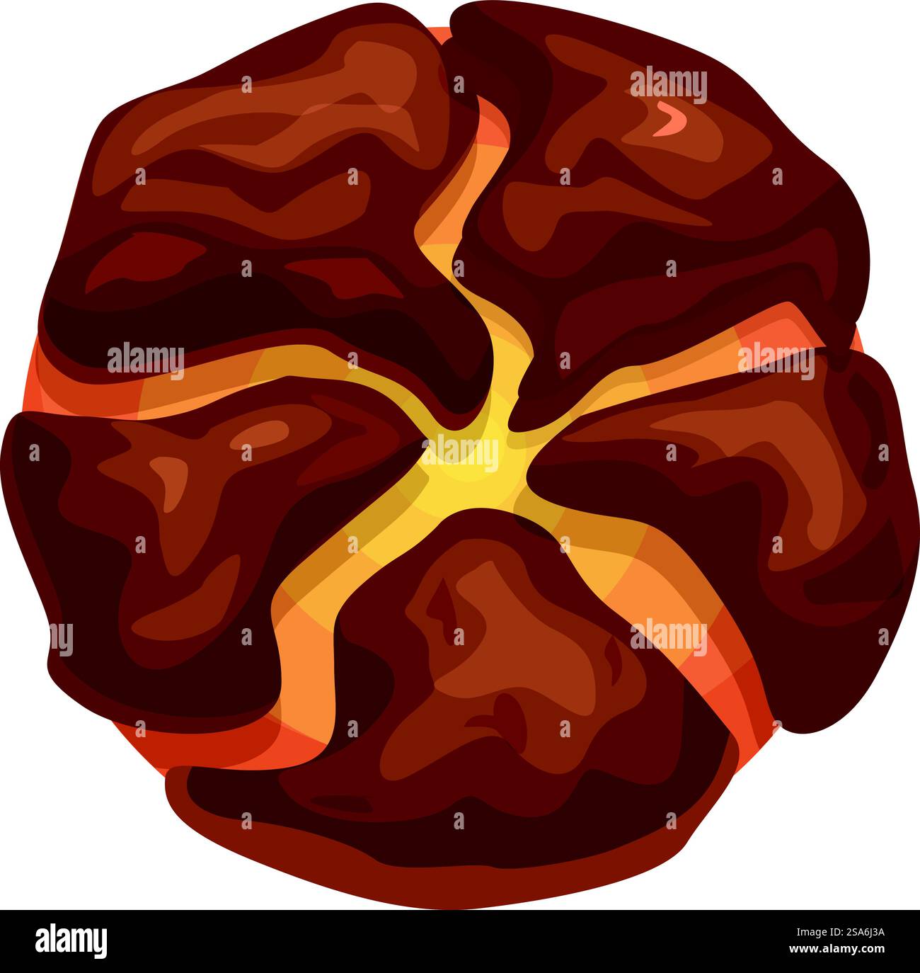 Round chocolate pastry with a star shaped filling showing from above ...
