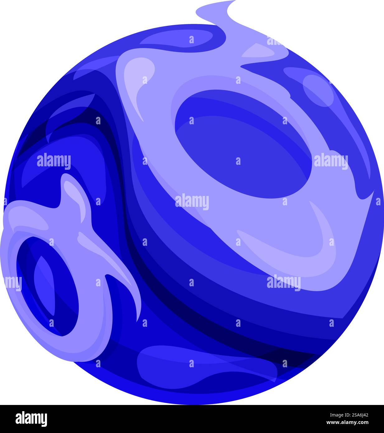 Cartoon illustration of a purple fantasy planet rotating in open space ...