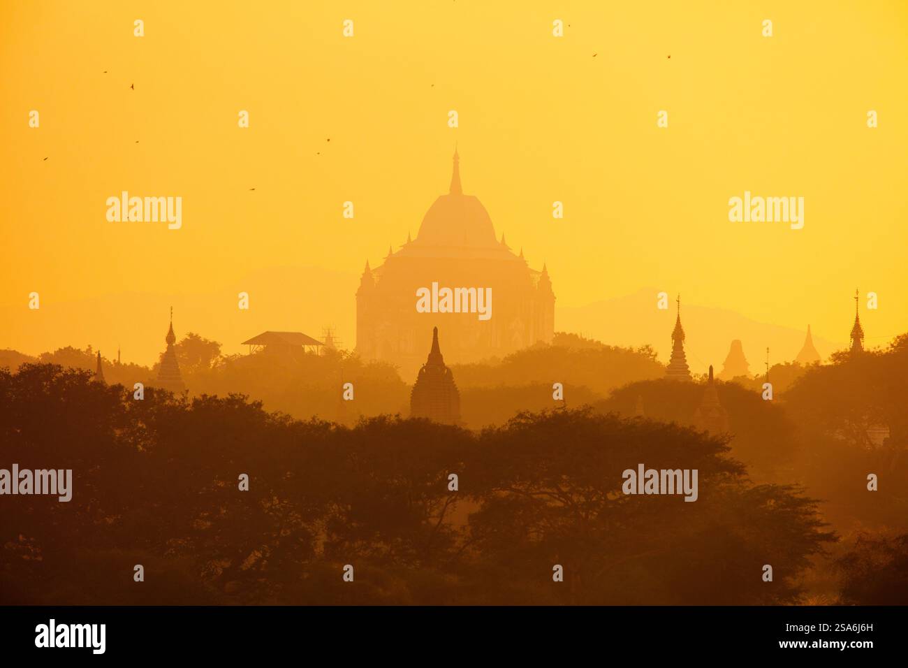 Scenic sunset with thousands of historic buddhist temples and stupas in ...