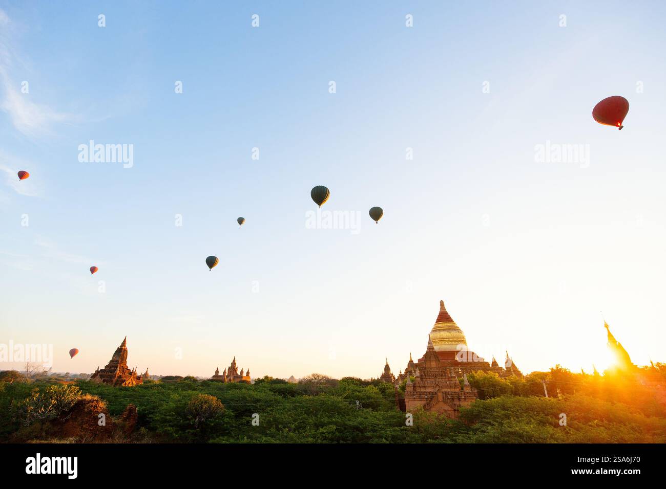 Stunning landscape view of hot air balloons fly over thousands of ...