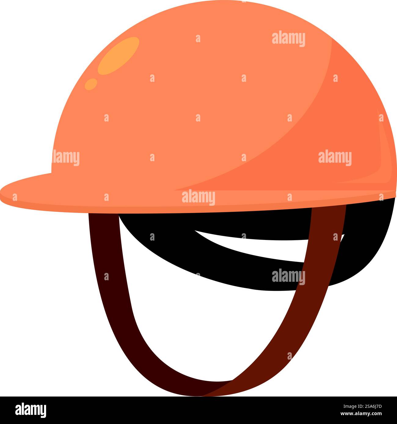 Orange riding helmet with brown straps, protecting the rider’s head ...