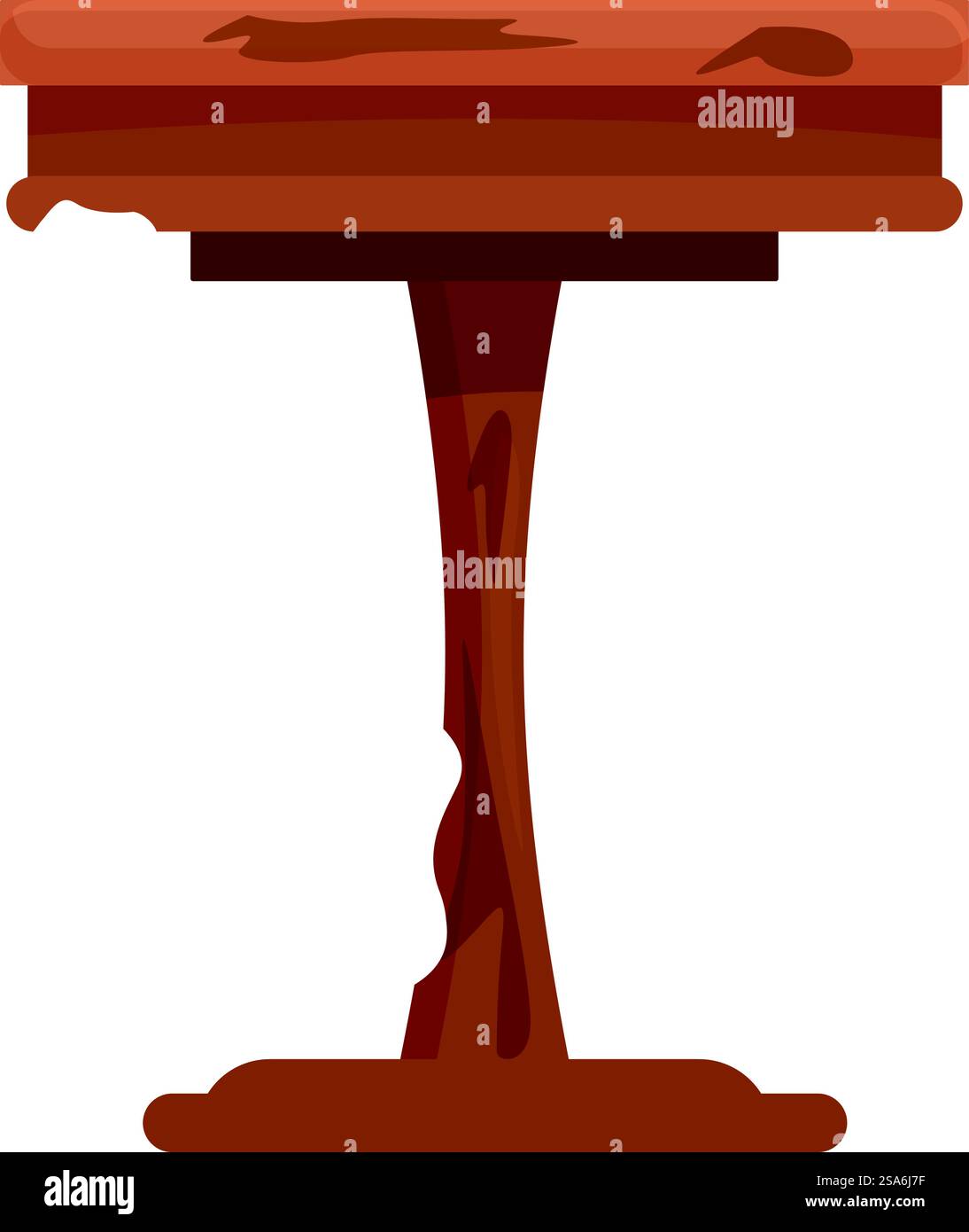 Illustration of an old wooden table with a damaged top and one leg ...