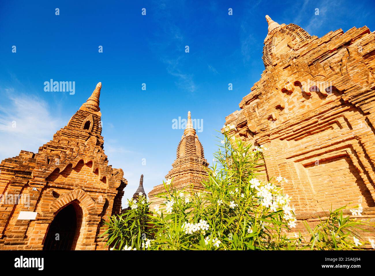 Stunning view of historic buddhist pagodas in Bagan Archeological area ...
